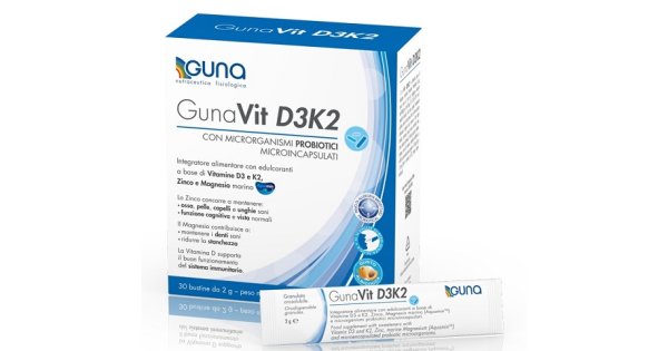 Gunavit D3K2 integratore di vitamina D3 e K2 - 30 bustine gusto albicocca